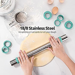 U-Taste 18/8 Stainless Steel 16 inch Adjustable Rolling Pin with Silicone Removable Thickness Rings, Nonstick Kitchen Roller Pin for Baking Cookies Pastry Pizza Pasta Dough Fondant (Teal/Aqua Sky)