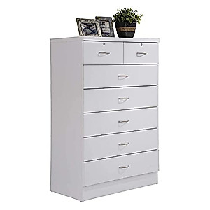 HODEDAH 7 Drawer Wood Dresser for Bedroom, 31.5 inch Wide Chest of Drawers, with 2 Locks on the Top Drawers, Storage Organization Unit for Clothing, White