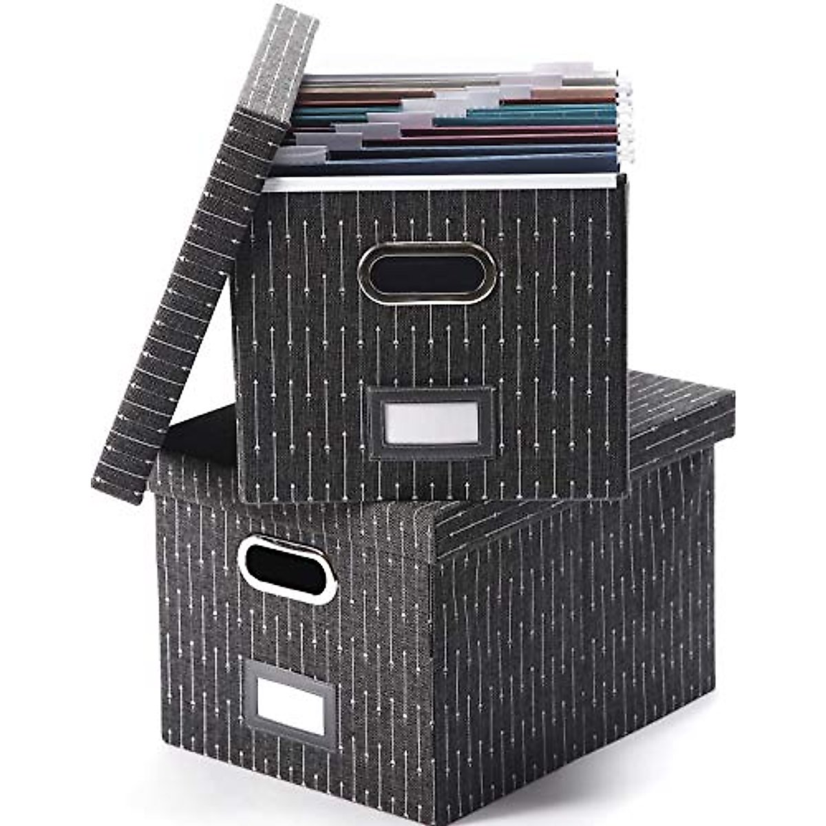 TRIZO Collapsible File Storage Organizer Box - Decorative Home & Office Portable Small Filing System for Folder & Documents (Set of 2)
