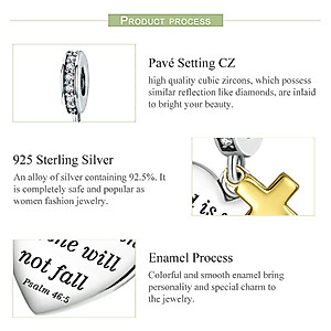 Love Heart Charm Fit for Pandora Charms Bracelet Christian Bible Verse Cross Charm Prayer Faith Religious Jewelry Gifts for Women 19