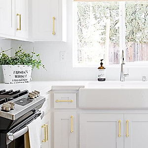 goldenwarm 5 Pack Brushed Gold Cabinet Handles 3-3/4 inch Drawer Pulls Hardware Pull for Kitchen Bathroom Cupboard Dresser