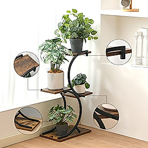 CHPHI Plant Stand Indoor 4-Tier wrought iron Green Plant Stand Use Office Home Décor, Wood(S style)