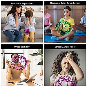 4E's Novelty 3 Pack Expandable Breathing Ball Sphere Toy - Expanding Stress Relief Breathing Ball Toys for Kids & Adults - for Anxiety, Yoga, Deep Breathing, ADHD - Neon Blue, Pink, & Green