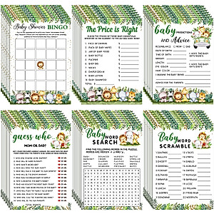 Jetec 302 Pcs Safari Animal Theme Baby Shower Games, 6 Games, 50 Sheets Each, Baby Shower Bingo, Baby Word Scramble, Baby Word Search, Baby Predictions and Advice, The Price is Right, Guess Who