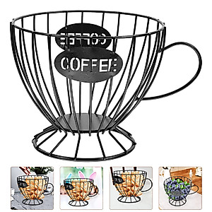 Ipetboom Modern Fruit Stand Coffee Pod Holder Basket: Cup Shaped Espresso Capsule Organizer Coffee Creamer Storage Wire Fruit Basket for Coffee Table Bar Kitchen Cafe Countertop Black