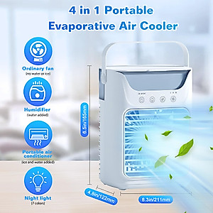 Portable Air Conditioners, 4-in-1 Evaporative Mini Air Cooler with 700ml Water Tank, 3 Wind Speeds, 2 Cool Mist, 7 LED Light, 2/4/6H Timer, Upgraded Leak-proof Cooling Fan for Room Bedroom Office Desk