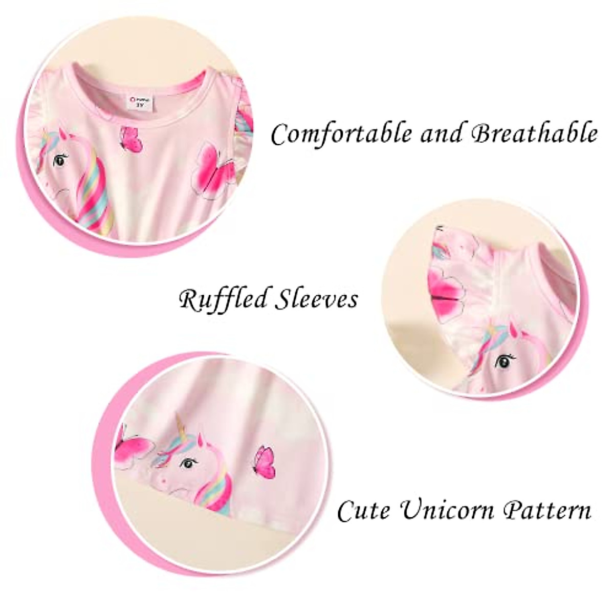PATPAT Girls Dress Unicorn Printed Casual Dress for Kids Baby Girls Dresses Comfy Ruffle Sleeve Sundress