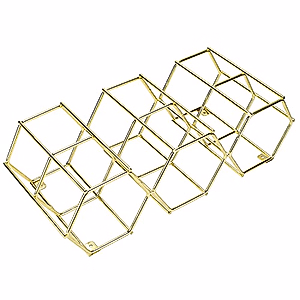 MyGift Modern Brass Plated Metal Wine Bottle Wall Rack, Decorative 3-Bottle Wine Display Holder, Set of 2