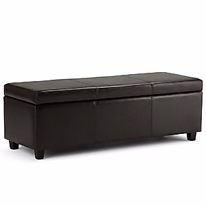 SIMPLIHOME Avalon 48 inch Wide Contemporary Rectangle Storage Ottoman Bench in Tanners Brown Vegan Faux Leather, Assembled, For the Living Room, Entryway and Family Room