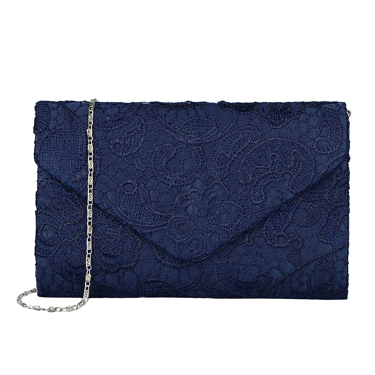 Baglamor Women's Elegant Floral Lace Envelope Clutch Evening Blue, Large