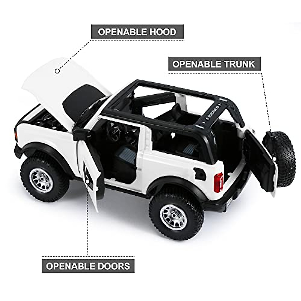 ARMSKY Toy Trucks 1:24 Scale Metal Model Die-cast Hobby Toy Cars Gifts for Boys Girls and Adults Bronco Car Lovers Collection, White