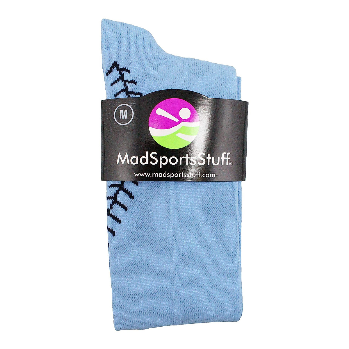 MadSportsStuff Softball Socks with Stitches Over the Calf (Columbia Blue/Navy, Small)