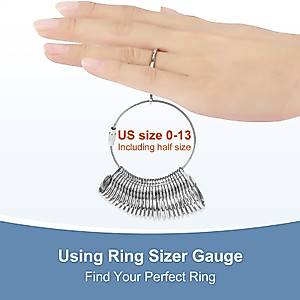 Ring Sizer Measuring Tool Kit Upgraded, 27 PCS Stainless Steel Measuring Ring Tool, US Ring Size 0-13 with Half Size, 2 PCS Reusable Finger Size 1-17 USA Rings Size with Magnified Glass
