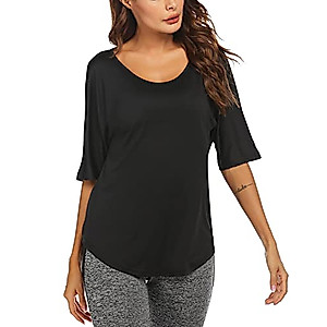 Pinspark Womens Breathable V Neck Cut Out Back Shirts Open Active Yoga Tops Black XL