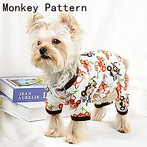 Dog Pajamas for Small Dogs Girl Boy Puppy Pjs Jammies 4 Leg Dog Clothes for Chihuahua Yorkie Summer Onesies Jumpsuit Clothing for Pet Dogs Male Female (Medium (Bust 14.56 in), Monkey)