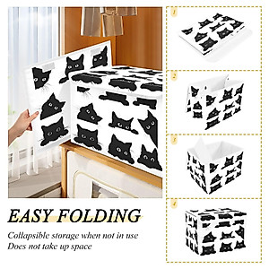 DIGTIA Storage Bins with Lids Black Cats Looking Foldable Storage Boxes with Handles Kitten Cute Large Storage Basket Collapsible Organizer Containers for Closet Home Bedroom Office