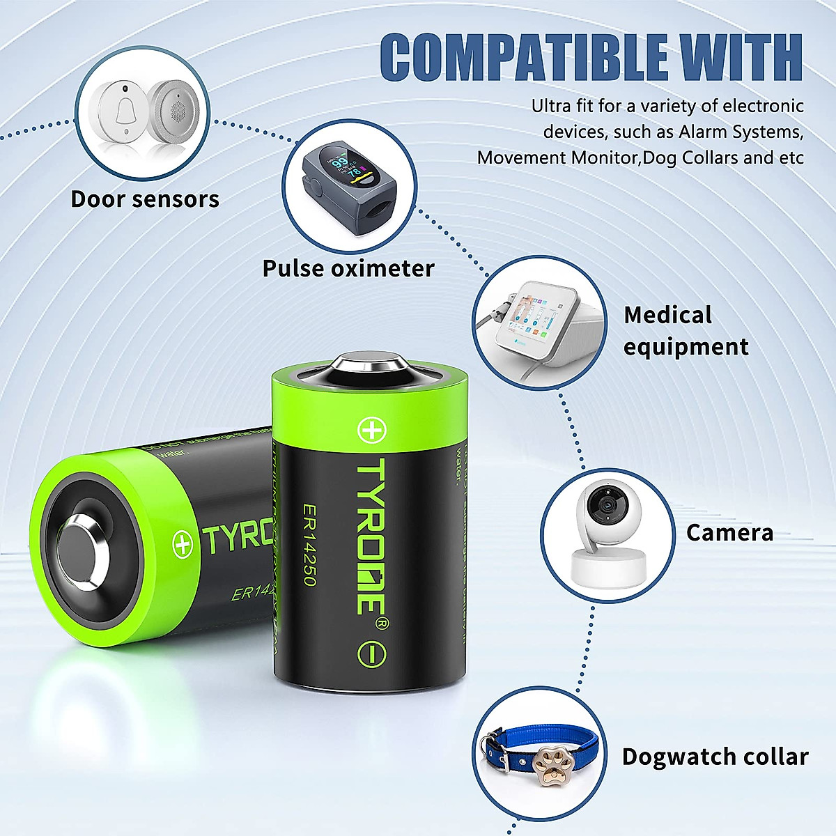 tyrone ER14250 1/2AA 3.6v Lithium Battery LS14250 1200 mAh 1/2aa Batteries Compatible with Dogwatch Dog Collar Meter Sensor/Movement Monitor/Home Security/Alarm System [ Value Packing ][ 16 Pack ]