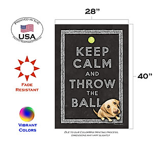 Toland Home Garden 109782 Keep Calm And Throw The Ball Dog Flag 28x40 Inch Double Sided Dog Garden Flag for Outdoor House Puppy Flag Yard Decoration