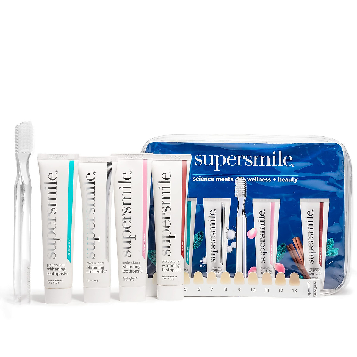 Supersmile Professional 4-Piece Flavor Sampler Kit w/ Whitening Toothpaste, Accelerator & Toothbrush