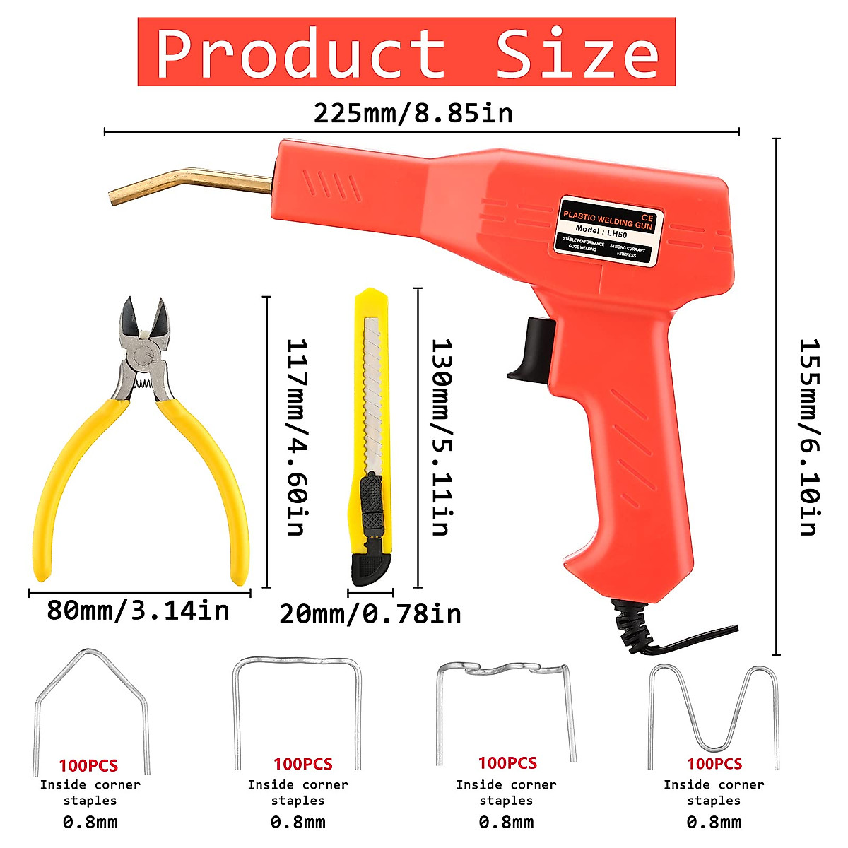 Hot Stapler Plastic Welder Repair Kit Multiple Types Staples Suitable for Various Welding Environment with 400 Staples