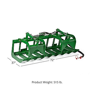 Titan Attachments 72in Economy Grapple Bucket Attachment Fits John Deere Tractors, 3/8in Thick Steel Frame, Hook and Pin Mounting System