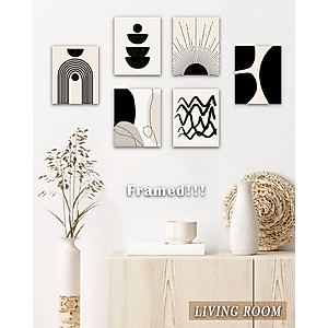 𝗗𝗿𝘀𝗼𝘂𝗺 Abstract Boho Wall Art Minimalist Geometric 𝗙𝗿𝗮𝗺𝗲𝗱 Wall Decor Boho Room Decor Black Brown Beige Line Art Canvas Painting Mid Century Modern Prints Bohemian Posters for Living Room Bedroom
