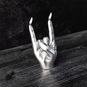 Gute Rock & Roll Hand Candle, Sign of The Horns Hand Gesture Candle, Gift for Music Lovers, Rockers, Bikers, Rock Lovers! - 15x10cm (Silver)