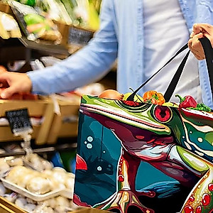Reusable Grocery Bags Boxes Storage Basket, Red Eye Frog Pattern Collapsible Utility Tote Bags with Long Handle