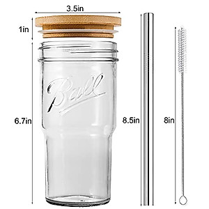 4Pack Glass Tumbler Cups with Bamboo Lids and Straws, 22oz Iced Coffee Cups-Reusable Mason Jar Drinking Glasses for Bubble Tea, Beer, Smoothie