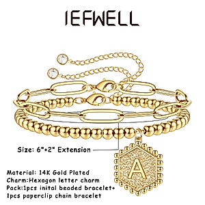 IEFWELL Gold Initial Bracelets for Women Gold Beaded Bracelets for Women Letter C Bracelets for Women Gold Jewelry