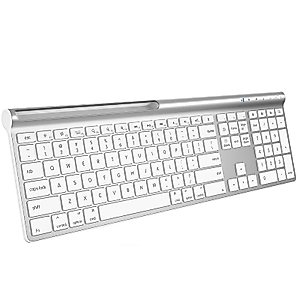 CHESONA Wireless Bluetooth Keyboard, Bluetooth/Wired Dual-Mode Keyboard for MacBook Air/Pro/iMac, Ultra-Slim Rechargeable, Silent Full-Size Keyboard for MacOS/iPadOS/iPhone OS,Silver White
