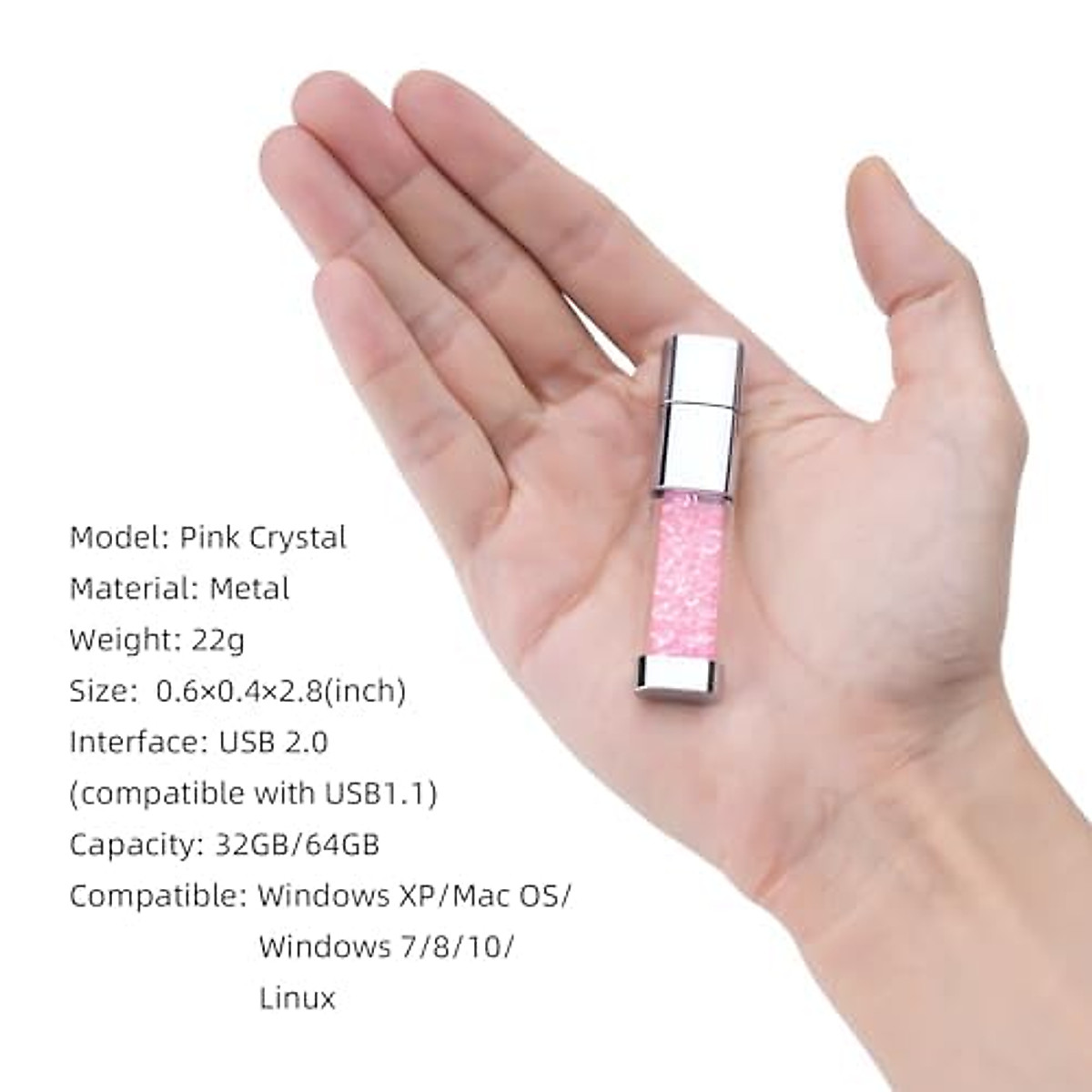 USB Flash Drive 64GB, BorlterClamp Cute Pink Crystal Thumb Drive Novelty Pen Drive Memory Stick