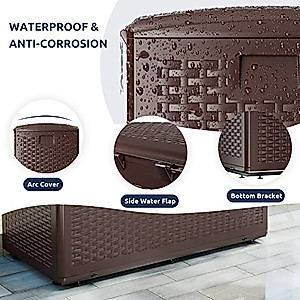 UDPATIO Deck Box Resin 73 Gallon, Outdoor Storage Box w/ Bottom Bracket and Padlock, Waterproof for Pool Supplies, Toys, Garden Tools, Cushions and Patio Furniture, Weather and UV Resistant Porch Bin, Brown