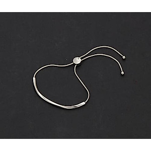 Silver Adjustable Slider Bracelets for Women Dainty Bar Friendship Bangle Bracelet Simple Fashion Jewelry, White Gold