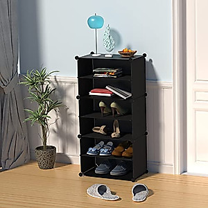 JIANQU 6 tiers 12 Pairs Shoe Rack bigger shoe cube Storage shoe Organizer black