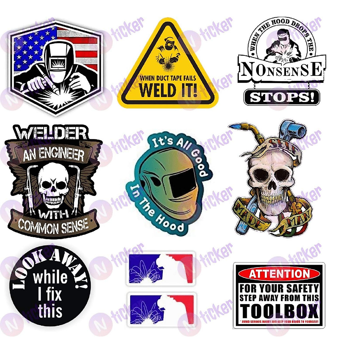 10 pcs Set Welder Hard Hat Stickers, Welding Decals for Ironworker, Construction, Laborer, Pipefitter, Mechanic, Toolbox, Helmet