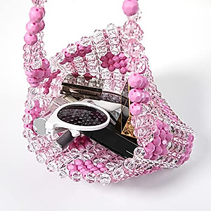 YUSHINY Women Pink Acrylic Beaded Diamond Shoulderbag Evening Message Bag for Evening Party