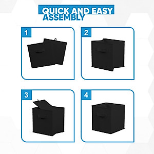 Klozenet Foldable Storage cubes 4-Pack, Fabric Organizer Bins / cube storage basket With Handle For Organizing cubby or Closet Shelves, Storage, Books, Cloth and Toys, (Black)