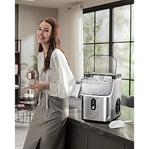 AGLUCKY Nugget Ice Maker Countertop,35Lbs/24H Pebble Ice Maker with Chewable Ice,Self-Cleaning Pellet Ice Maker with Ice Scoop,One-Click Operation,for Home/Kitchen/Office(Silver)