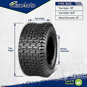 MaxAuto 16x6.50x8 Lawn Tractor Tires 16x6.50-8 Lawn Mower Tire 16x6.50 8 Garden Tractor Tire, 4Ply Tubeless, Set of 2