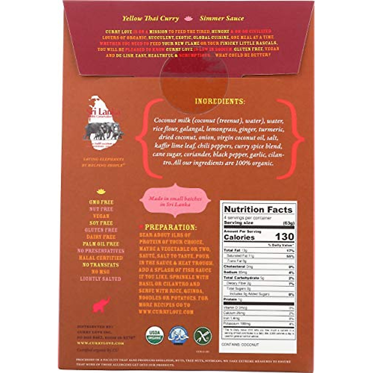 Curry Love, Organic Yellow Thai Curry Sauce, 8.8 Ounce