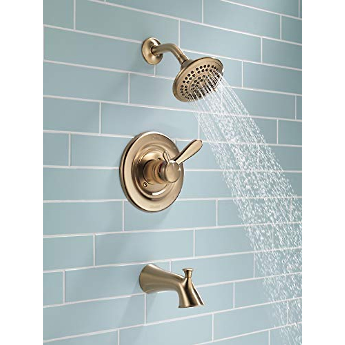 Delta Faucet Lahara 17 Series Dual-Function Tub and Shower Trim Kit with 5-Spray Touch-Clean Shower Head, Champagne Bronze T17438-CZ (Valve Not Included)