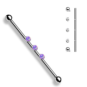 Pierced Owl 14G Stainless Steel Internally Threaded Triple Round Synthetic Opal Industrial Barbell (Purple)