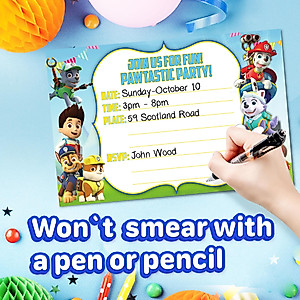 30x Paw P Birthday Invitations and Envelopes – Fill-in Happy Birthday Party Invitations for Kids, 6X4 Inches, Postcard Style