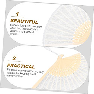 BESPORTBLE Lace Folding Fan Hand Held Fan Foldable Chinese Fan Retro Decor Pocket Paper Fan Wedding Party Fan Paper Fans Hand Fan Handhold Fan Hand Crank Cheongsam Fan Wood White Miss