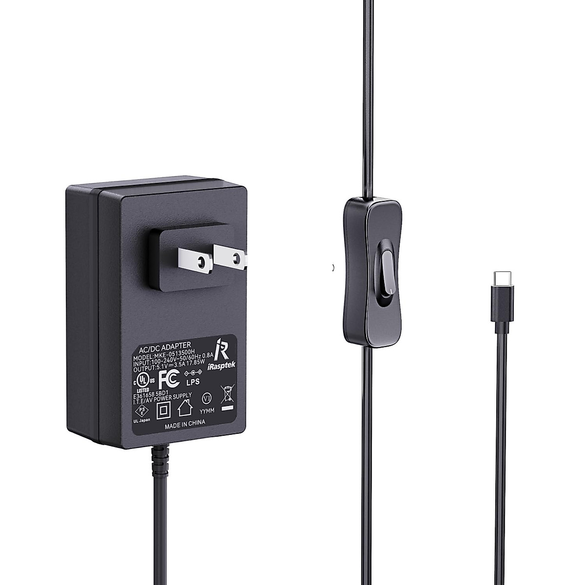 iRasptek Raspberry Pi 4 Power Adapter, 5.1V 3.5A USB C Power Supply with On/Off Switch, for Raspberry Pi 4 Model B/Pi 400 (UL Listed)