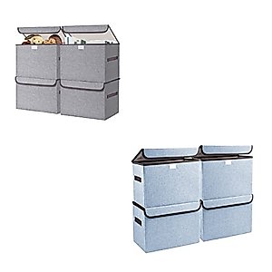Bagnizer Foldable Fabric Storage Bins with Lids, 14.4x10x10'' Decorative Stackable Storage Cubes with Handles, Toy Clothes Blanket Storage Organizer, Closet Storage Basket/Box/Containers