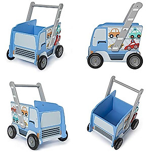 labebe Baby Wooden Learning Walker, 2-in-1 Toddler Push & Pull Toys Stroller Pushing Walker, Infant Sit to Stand Wood Walker Wagon, Transfer Cart Toy for Girls & Boys 1-3 Years Old Kids, Blue