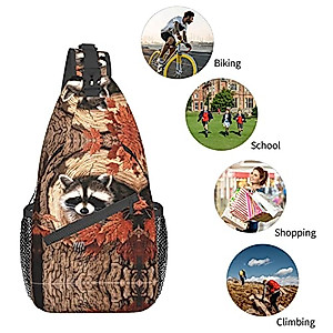 Raccoon In The Fall Tree Hole Man Woman Sling Backpack Multipurpose Chest Bag Travel Daypack Anti-Theft Cross Body Bag