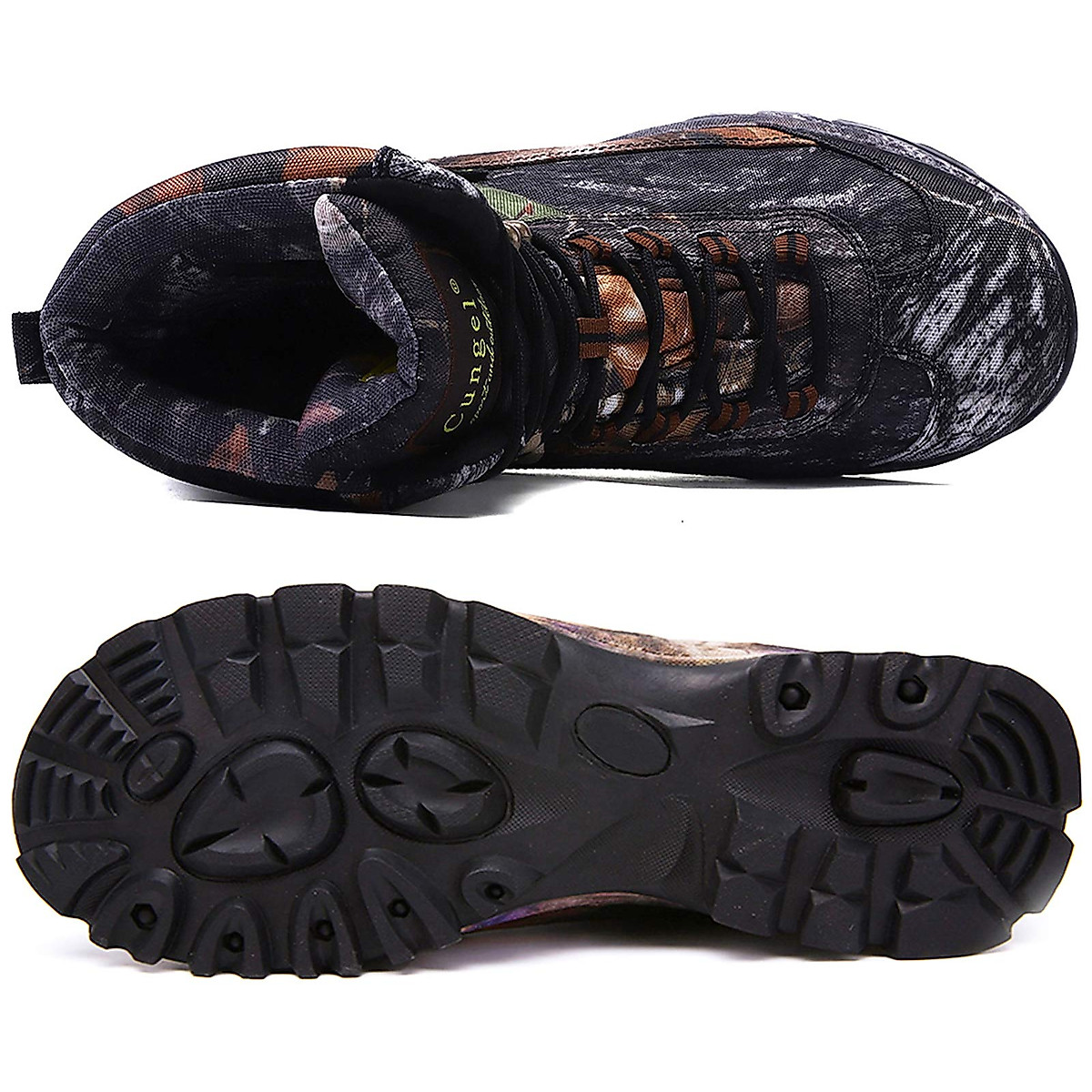 cungel Men's Hunting Boot 8-INCH Camouflage Timber Waterproof Hunter Shoes Forest Boots Jungle Anti-Slip Lightweight Breathable Durable Fishing Hiking Working Field Hunting(black camo,7.5)